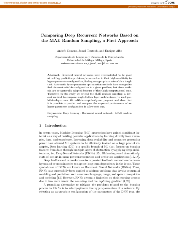 (PDF) Comparing Deep Recurrent Networks Based on the MAE Random Sampling, a First Approach