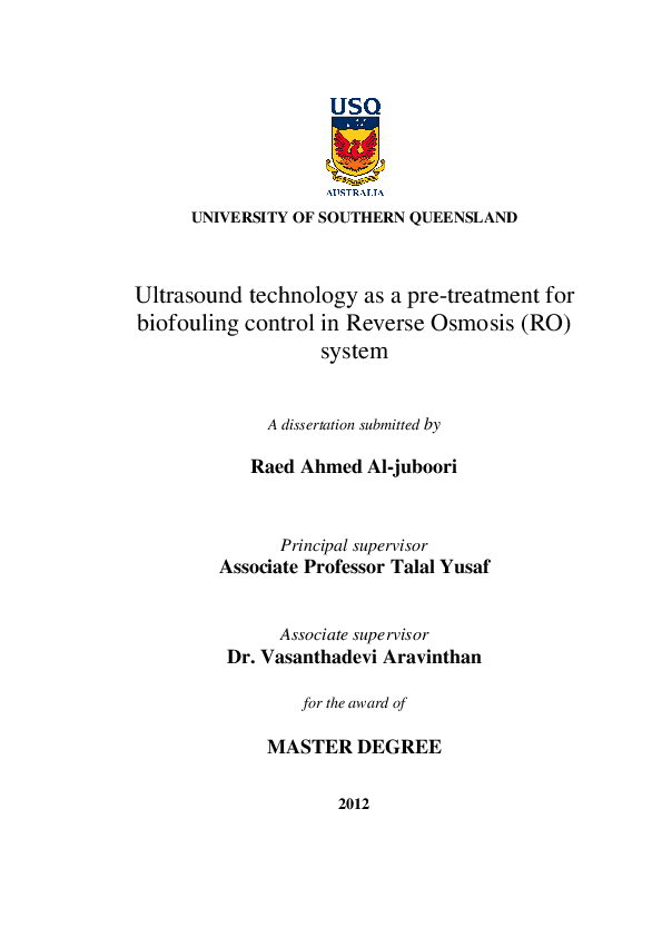 (PDF) Ultrasound technology as a pre-treatment for biofouling control in reverse osmosis (RO) system