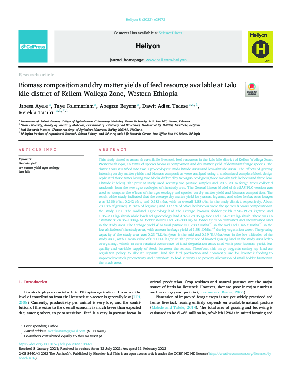(PDF) Biomass composition and dry matter yields of feed resource ...