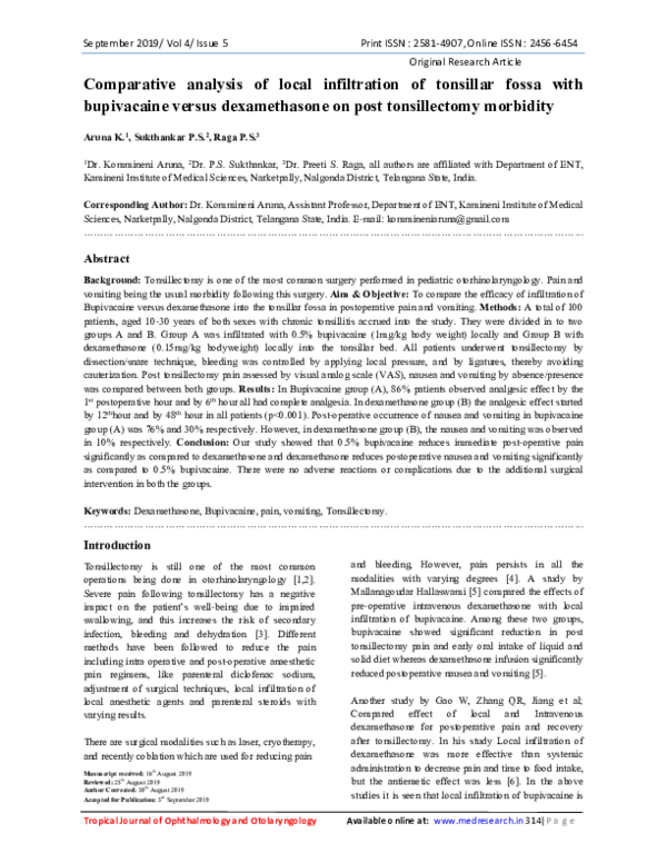 (PDF) Comparative analysis of local infiltration of tonsillar fossa ...