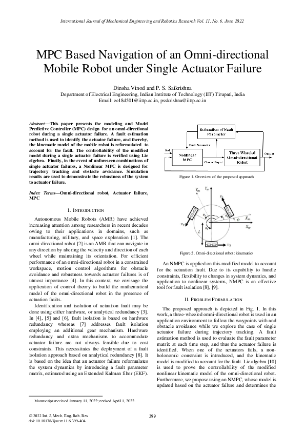 (PDF) MPC Based Navigation of an Omni-directional Mobile Robot under Single Actuator Failure