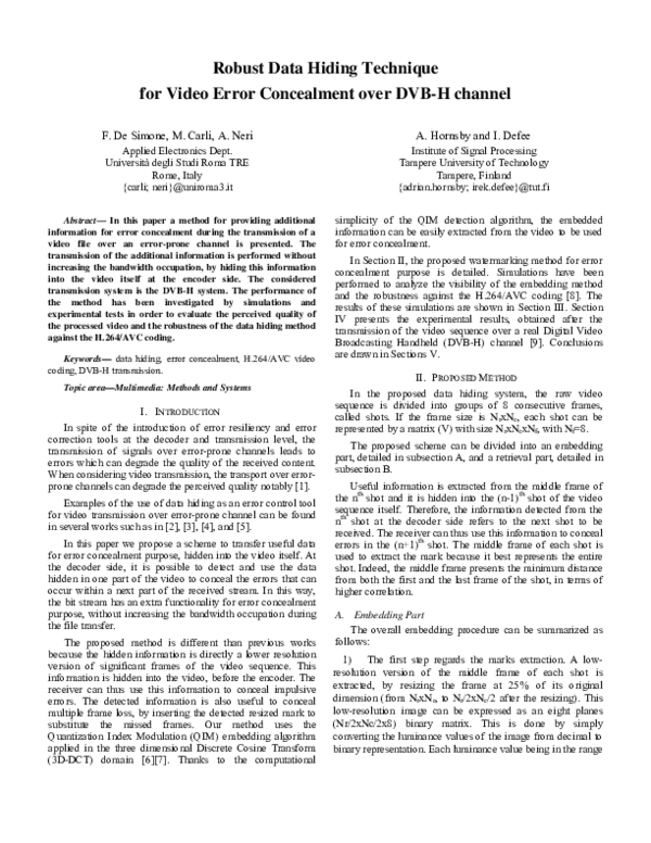 (PDF) Robust Data Hiding Technique for Video Error Concealment over DVB-H channel
