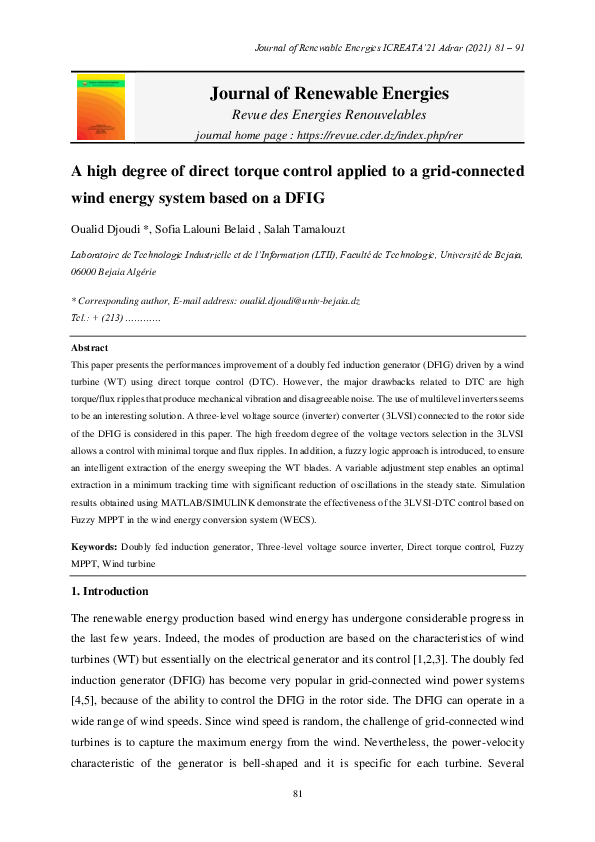 (PDF) A high degree of direct torque control applied to a grid-connected wind energy system ...
