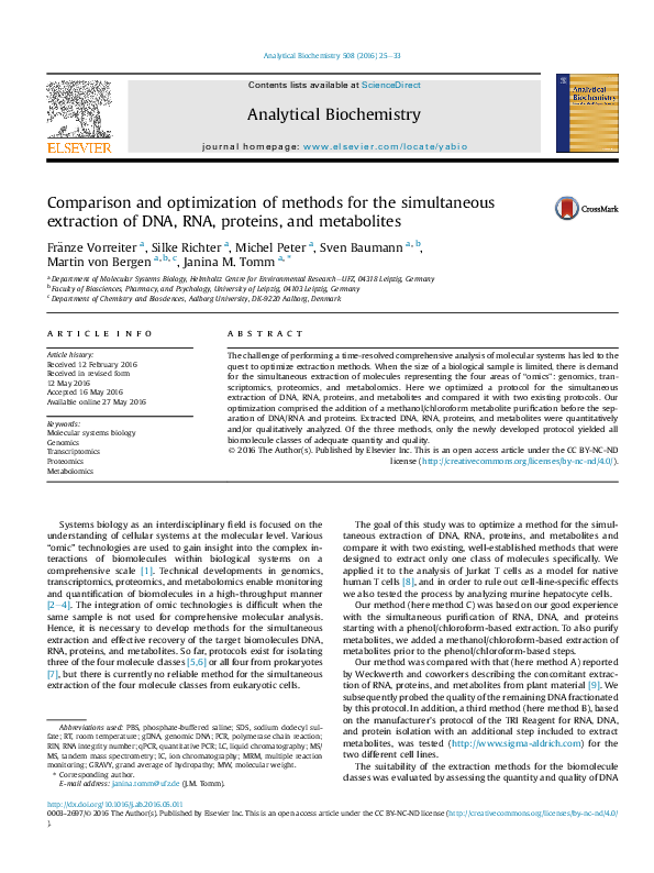 (PDF) Comparison and optimization of methods for the simultaneous extraction of DNA, RNA ...