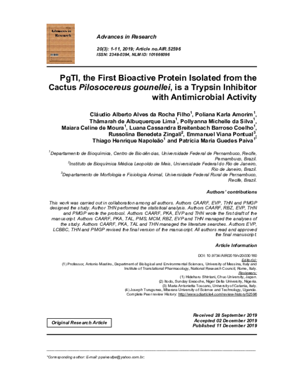 (PDF) PgTI, the First Bioactive Protein Isolated from the Cactus ...
