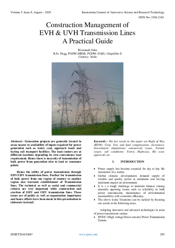 (PDF) Construction Management of EVH UVH Transmission Lines A Practical Guide
