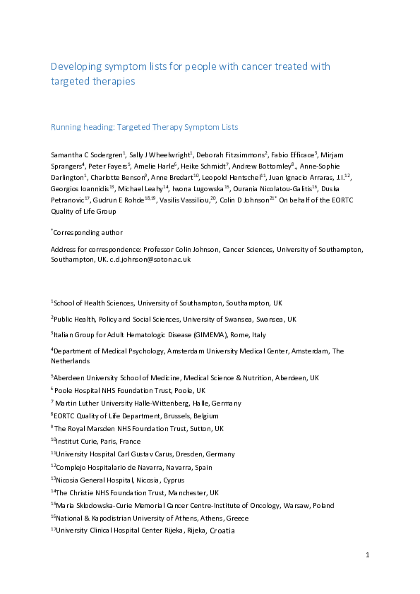 (PDF) Developing Symptom Lists for People with Cancer Treated with ...