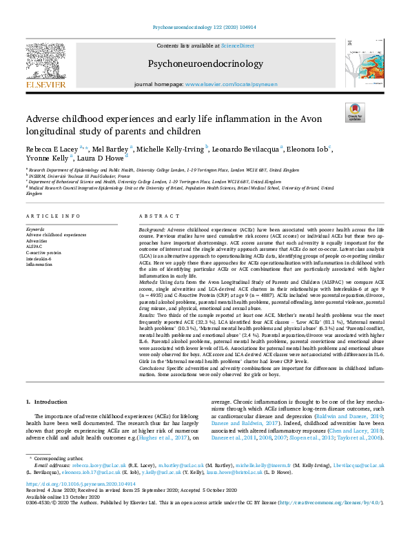 (PDF) Adverse childhood experiences and early life inflammation in the ...
