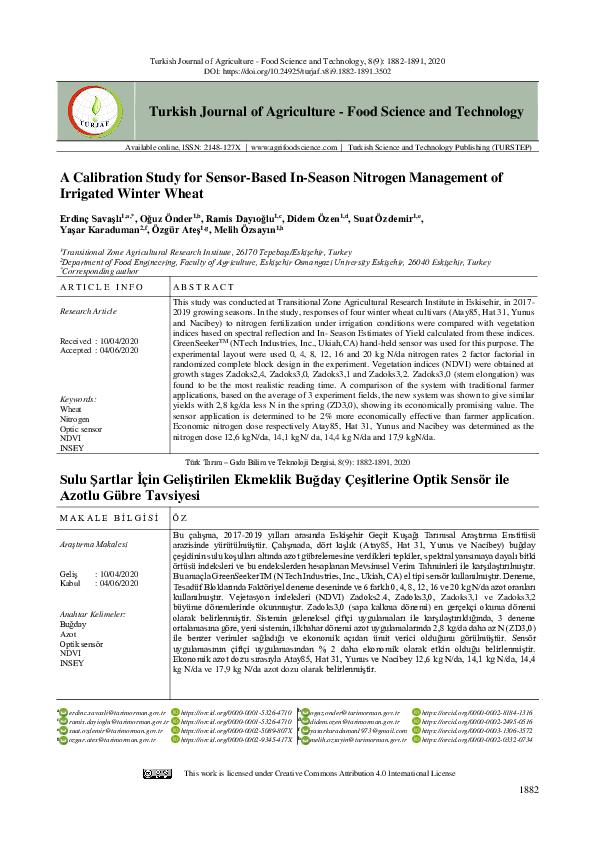 (PDF) Turkish Journal of Agriculture -Food Science and Technology