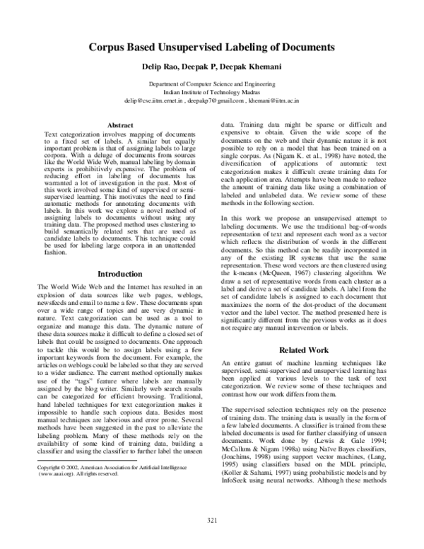 (PDF) Corpus Based Unsupervised Labeling of Documents