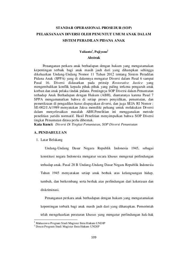 (PDF) Standar Operasional Prosedur (Sop) Pelaksanaan Diversi Oleh Penuntut Umum Anak Dalam ...