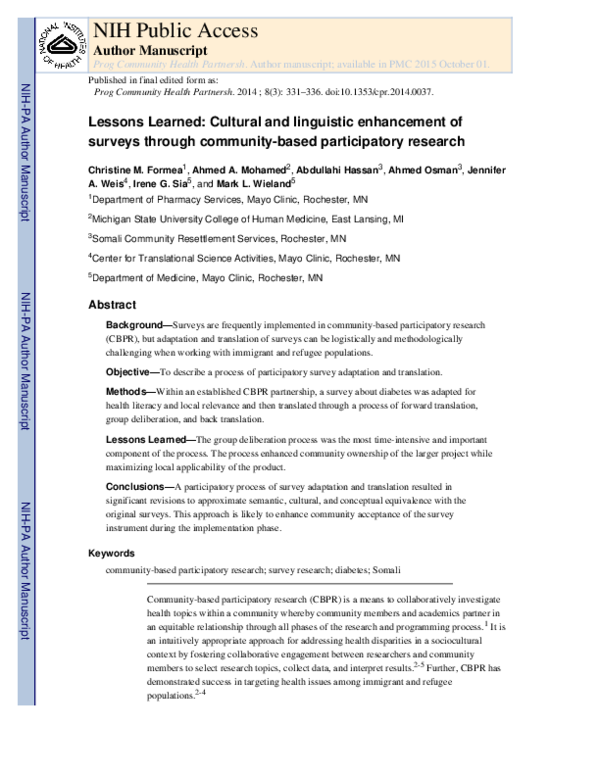 (PDF) Lessons Learned: Cultural and Linguistic Enhancement of Surveys ...