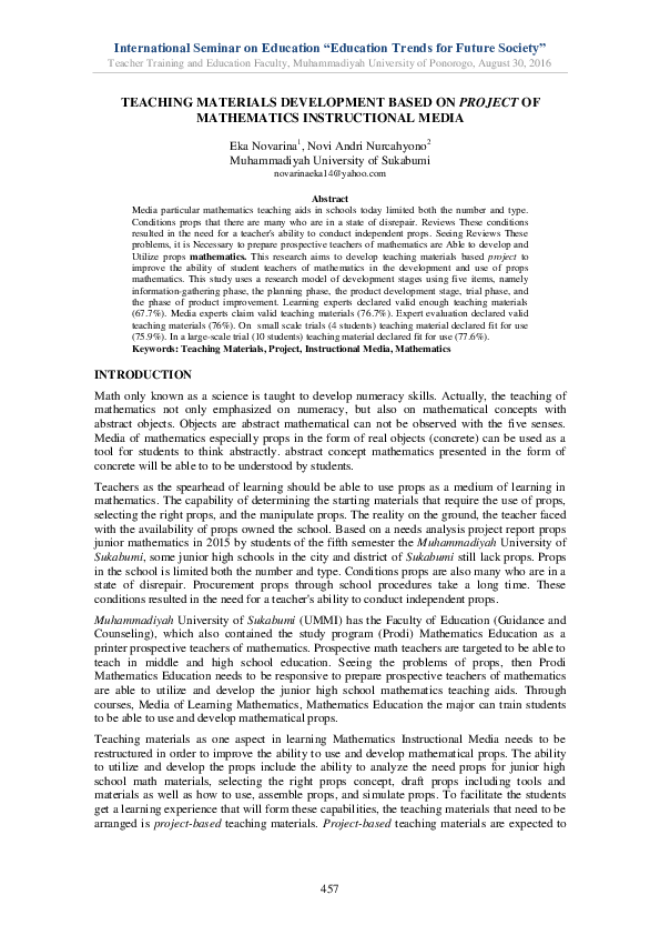 (PDF) Teaching Materials Development Based on Project of Mathematics Instructional Media