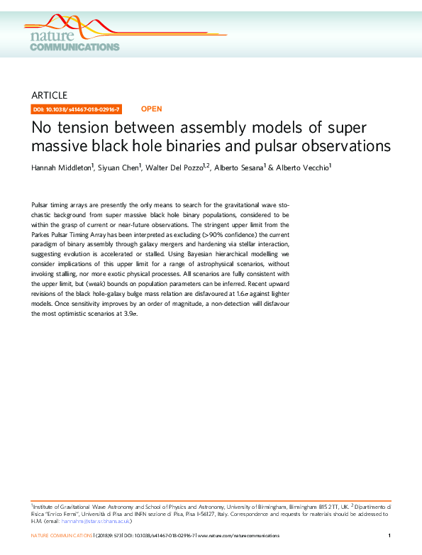 (PDF) No tension between assembly models of super massive black hole binaries and pulsar ...