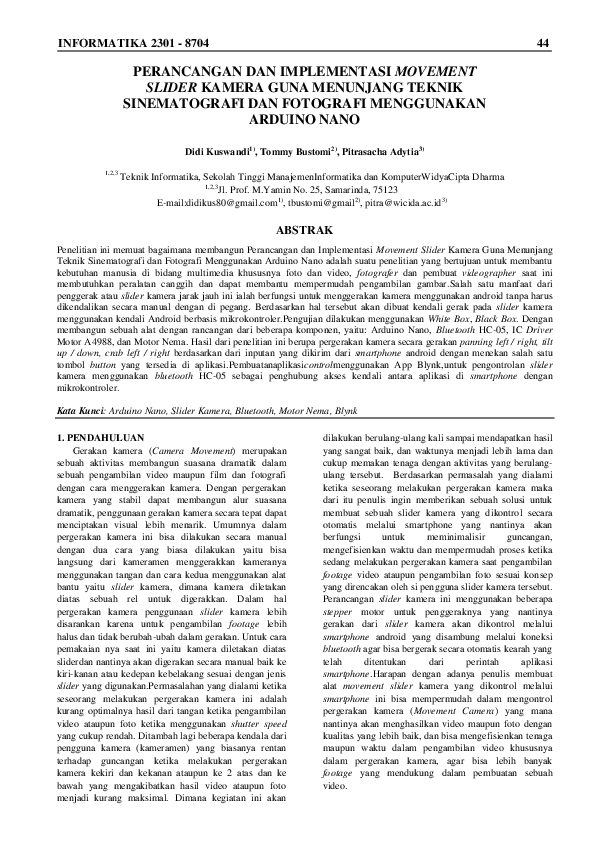 Pdf Perancangan Dan Implementasi Movement Slider Kamera Guna Menunjang Teknik Sinematografi