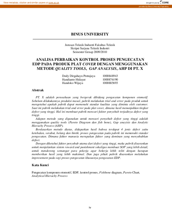 (PDF) Analisa Perbaikan Kontrol Proses Pengecatan Edp Pada Produk Plat ...