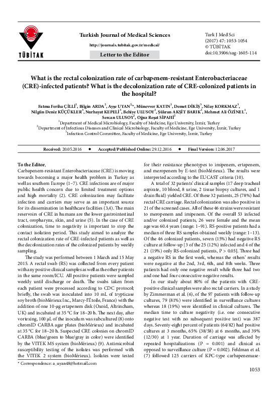 (PDF) What is the Rectal Colonization Rate of the Carbapenem-Resistant ...