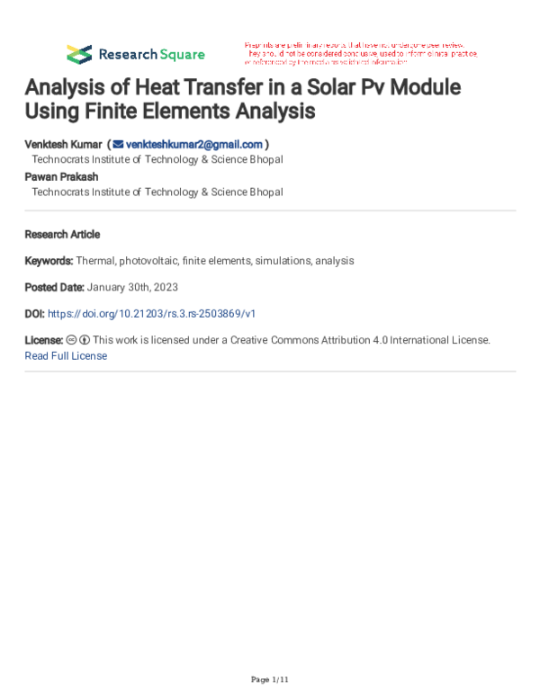 (PDF) Analysis of Heat Transfer in a Solar Pv Module Using Finite ...