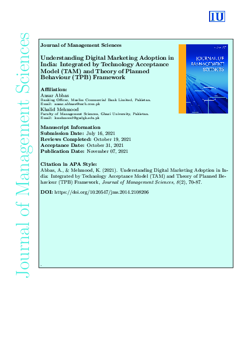 (PDF) Understanding Digital Marketing Adoption in India: Integrated by ...