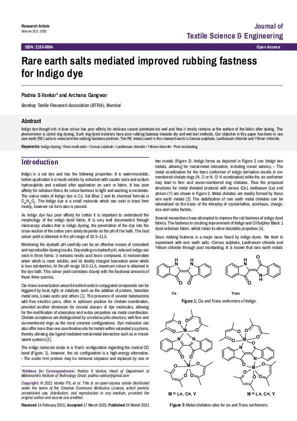 (PDF) Rare earth salts mediated improved rubbing fastness for Indigo dye