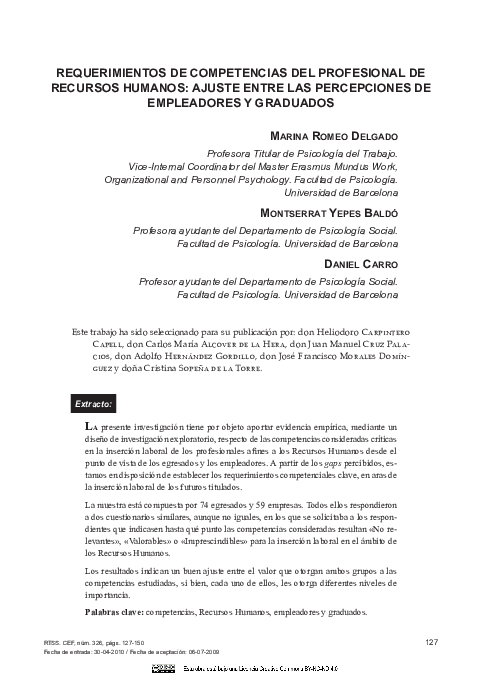(PDF) Requerimientos de competencias del profesional de recursos humanos: ajuste entre las ...