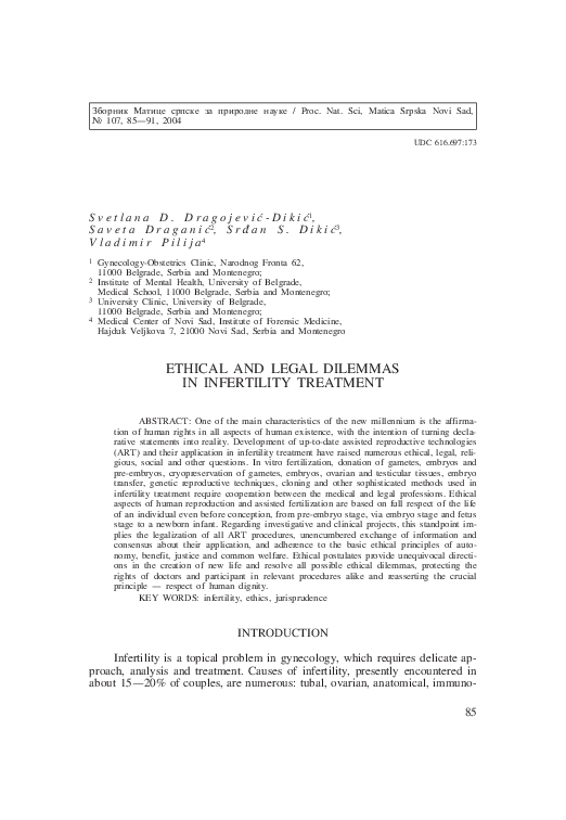 (PDF) Ethical and legal dilemmas in infertility treatment