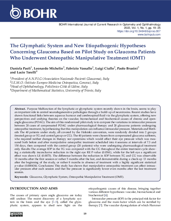 (PDF) The Glymphatic System and New Etiopathogenic Hypotheses Concerning Glaucoma Based on Pilot ...