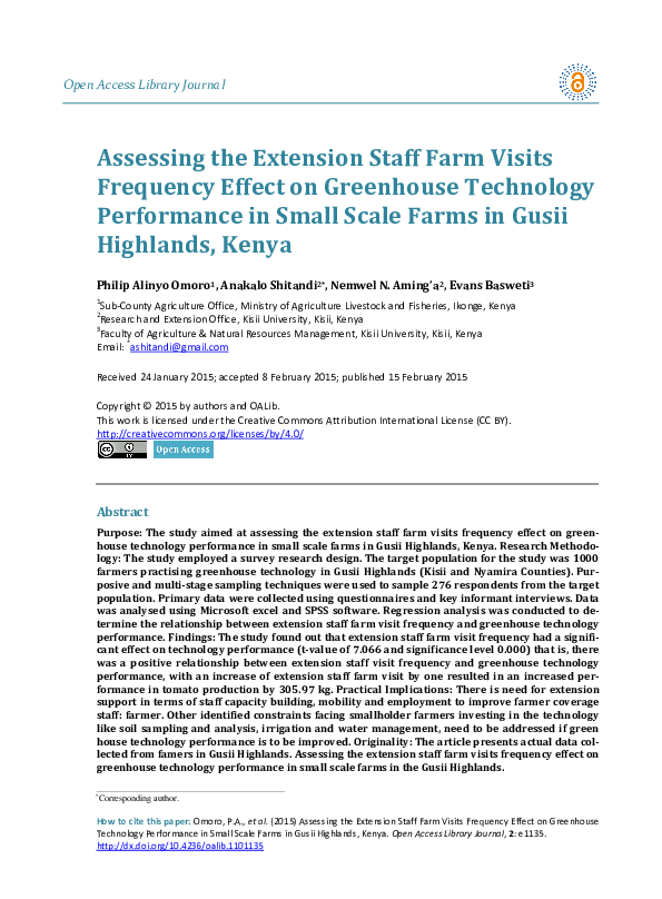 (PDF) Assessing the Extension Staff Farm Visits Frequency Effect on ...