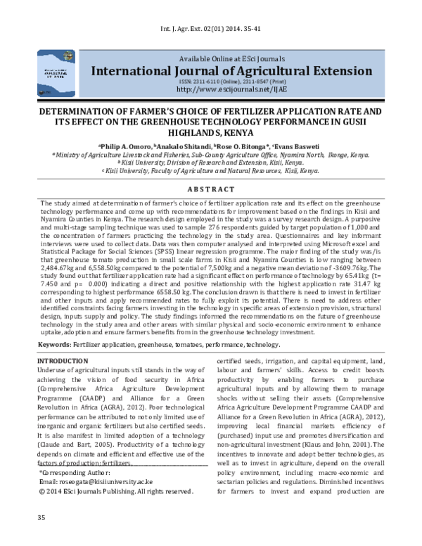 (PDF) Determination of Farmer’s Choice of Fertilizer Application Rate ...