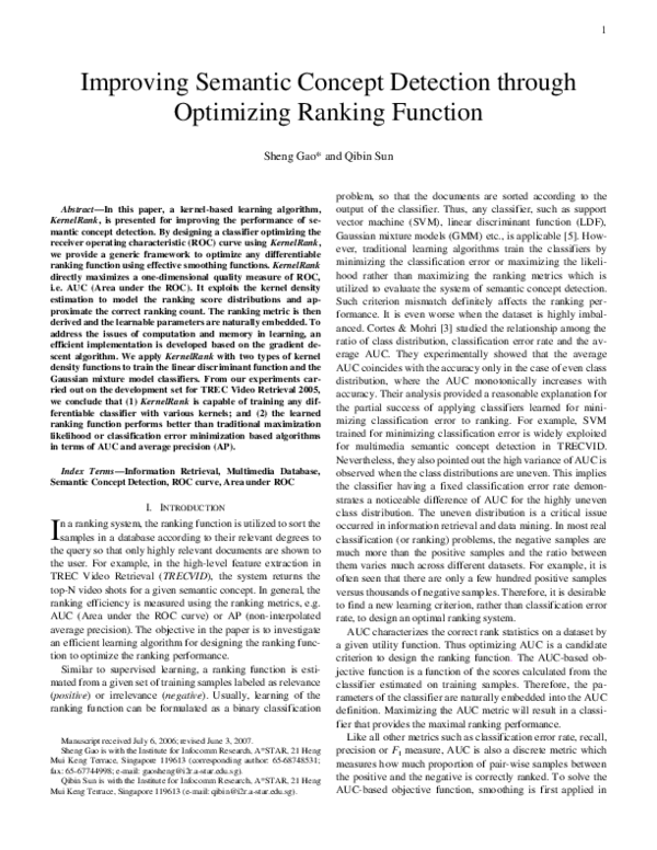(PDF) Improving Semantic Concept Detection Through Optimizing Ranking Function