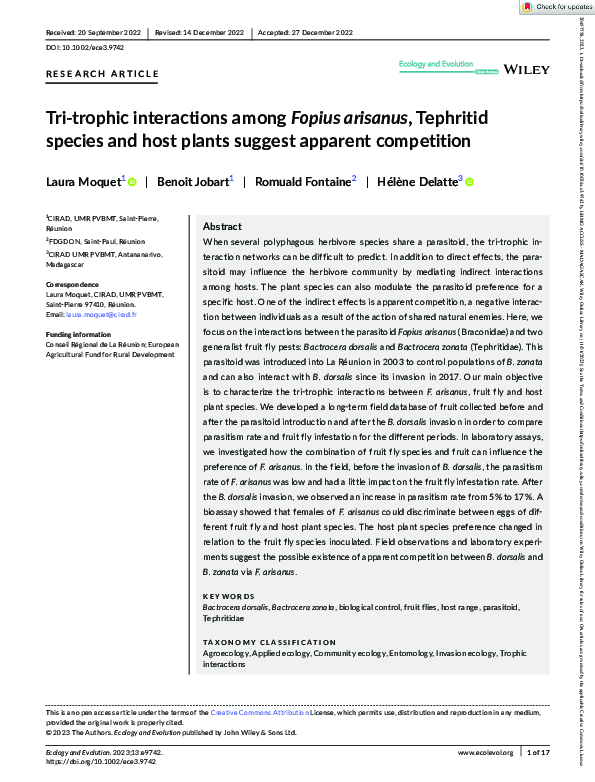 (PDF) Tri‐trophic interactions among Fopius arisanus , Tephritid ...