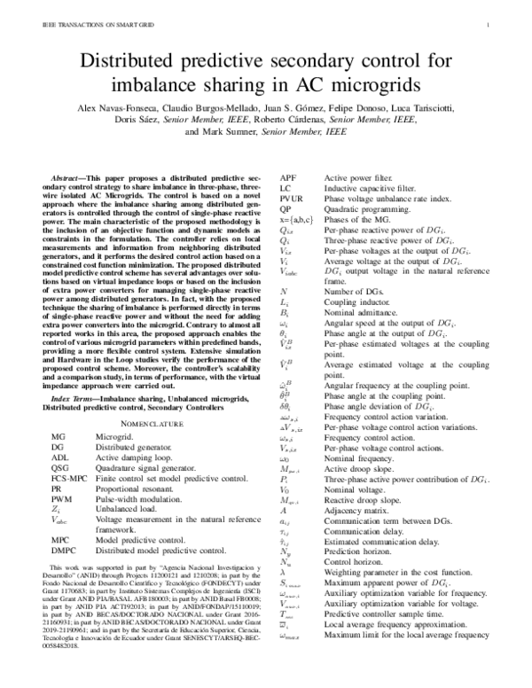 (PDF) Distributed Predictive Secondary Control for Imbalance Sharing in AC Microgrids