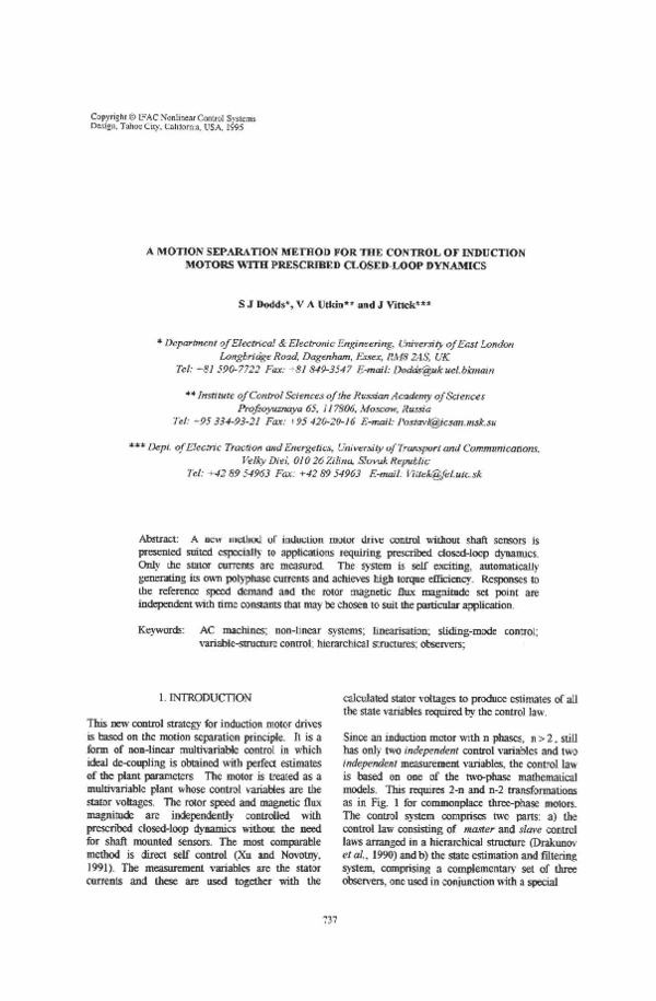 (PDF) A Motion Separation Method for the Control of Induction Motors with Prescribed Closed-Loop ...