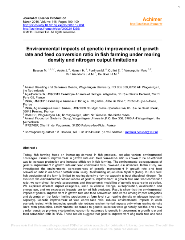 (PDF) Environmental impacts of genetic improvement of growth rate and ...