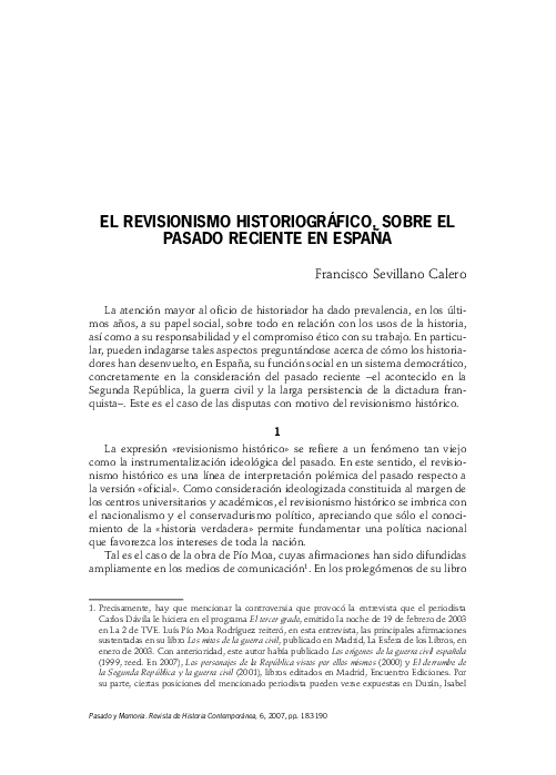 (PDF) El revisionismo historiográfico, sobre el pasado reciente en España