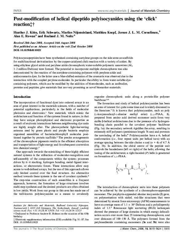 (PDF) Post-modification of helical dipeptido polyisocyanides using the ‘click’ reaction