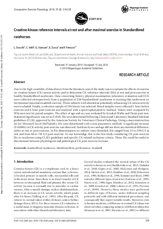 (PDF) Creatine-kinase reference intervals at rest and after maximal ...