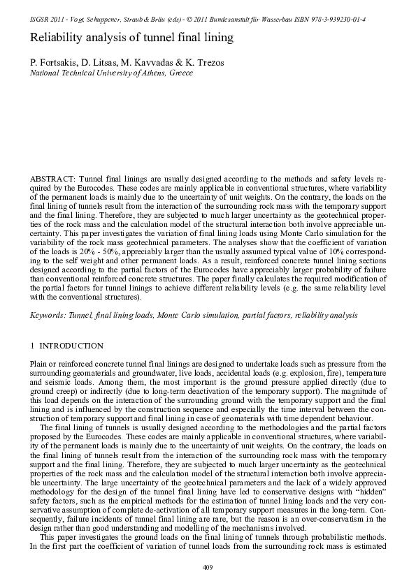 (PDF) Reliability analysis of tunnel final lining