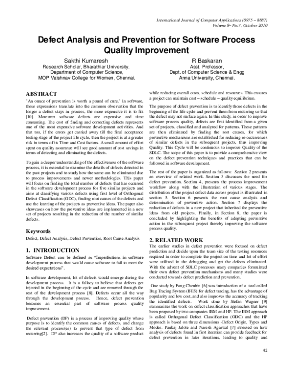 (PDF) Defect Analysis and Prevention for Software Process Quality ...