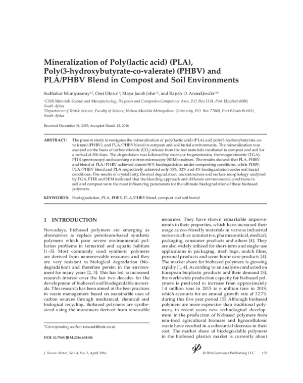 (PDF) Mineralization of Poly(lactic acid) (PLA), Poly(3-hydroxybutyrate ...