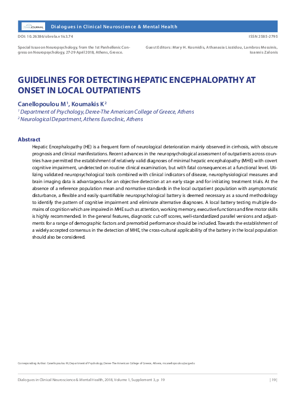 (PDF) Guidelines for Detecting Hepatic Encephalopathy at Onset in Local ...