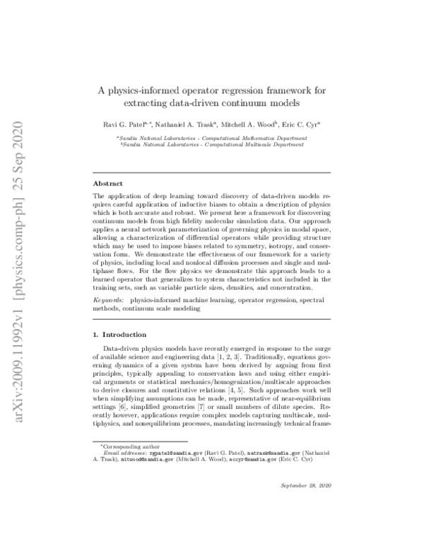 Pdf A Physics Informed Operator Regression Framework For Extracting Data Driven Continuum Models