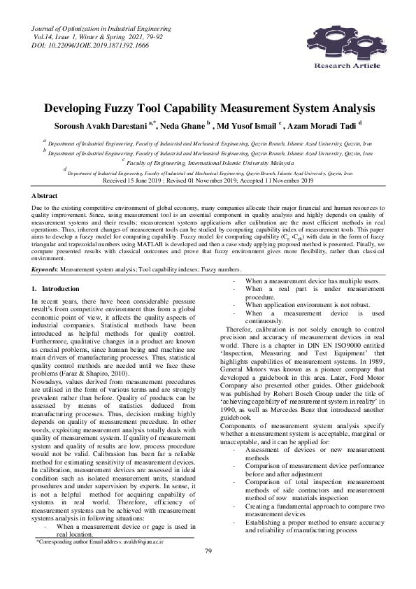(PDF) Developing Fuzzy Tool Capability measurement system analysis