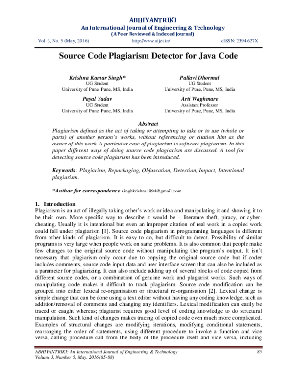 (PDF) Source Code Plagiarism Detector Source Code Plagiarism Detector for Java Code