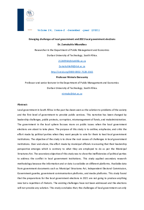 (PDF) Emerging challenges of local government and 2021 local government ...