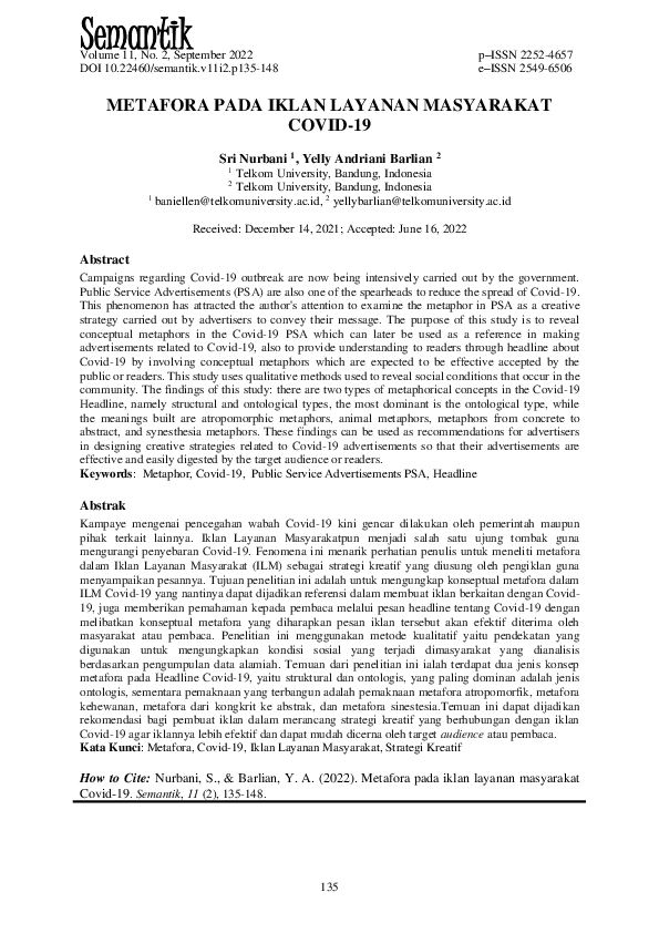 (PDF) Metafora Pada Iklan Layanan Masyarakat COVID-19