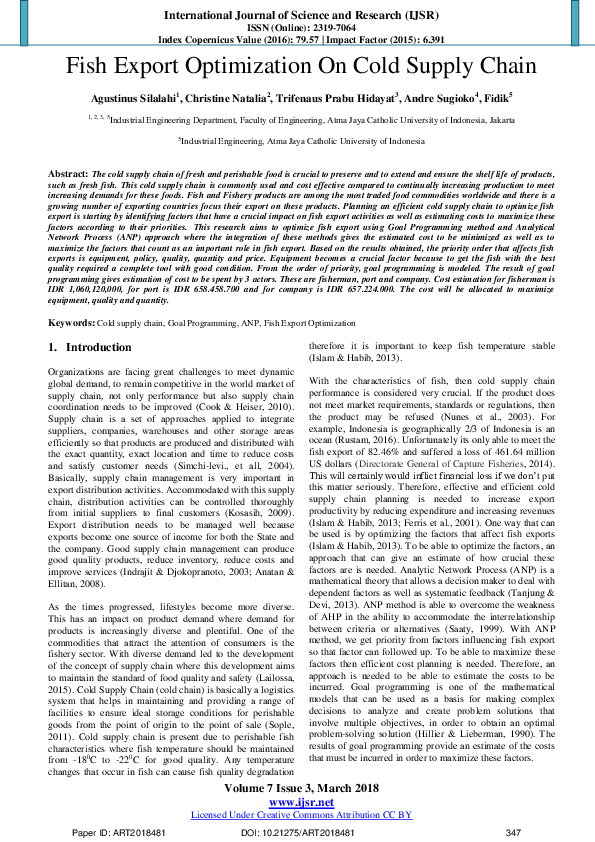 (PDF) Fish Export Optimization On Cold Supply Chain