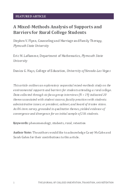 (PDF) Mixed-Methods Analysis of Supports and Barriers for Rural College Students