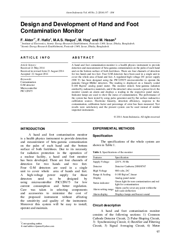 (PDF) Design and Development of Hand and Foot Contamination Monitor ...