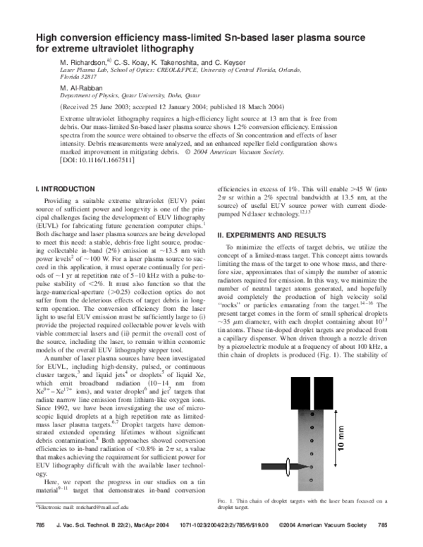 (PDF) High conversion efficiency mass-limited Sn-based laser plasma source for extreme ...